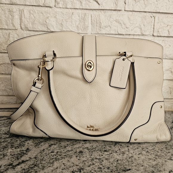 Coach | Bags | Coach Cream Leather Tote Bag | Poshmark